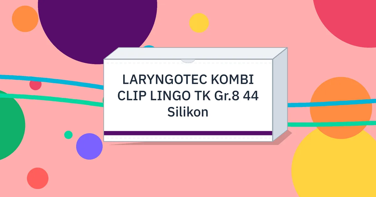 Symbolbild: Packung mit der Aufschrift LARYNGOTEC KOMBI CLIP LINGO TK Gr.8 44 Silikon (PZN 19186332) – Verfügbarkeit und Bezug in Apotheken in Frankfurt am Main