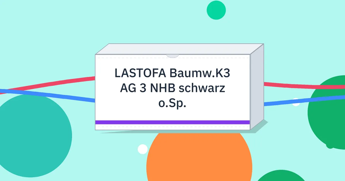 Symbolbild: Packung mit der Aufschrift LASTOFA Baumw.K3 AG 3 NHB schwarz o.Sp. (PZN 01954931) – Verfügbarkeit und Bezug in Apotheken in Frankfurt am Main