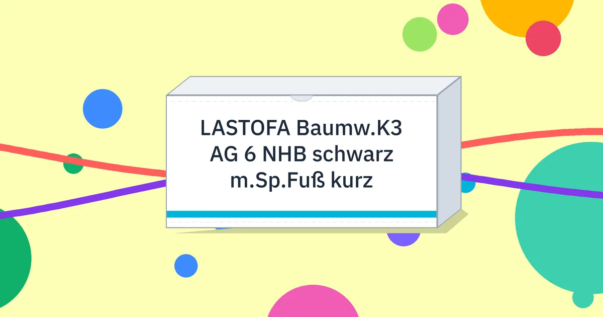 Symbolbild: Packung mit der Aufschrift LASTOFA Baumw.K3 AG 6 NHB schwarz m.Sp.Fuß kurz (PZN 01954687) – Verfügbarkeit und Bezug in Apotheken in Frankfurt am Main