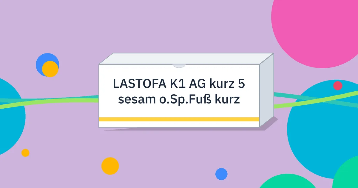 Symbolbild: Packung mit der Aufschrift LASTOFA K1 AG kurz 5 sesam o.Sp.Fuß kurz (PZN 13793580) – Verfügbarkeit und Bezug in Apotheken in Frankfurt am Main
