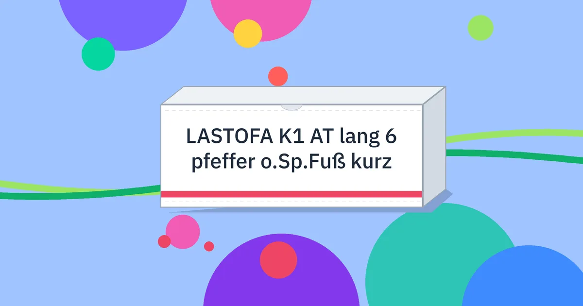 Symbolbild: Packung mit der Aufschrift LASTOFA K1 AT lang 6 pfeffer o.Sp.Fuß kurz (PZN 13797129) – Verfügbarkeit und Bezug in Apotheken in Frankfurt am Main