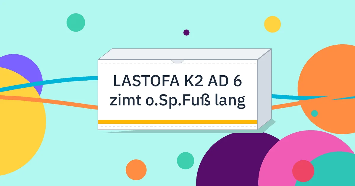 Symbolbild: Packung mit der Aufschrift LASTOFA K2 AD 6 zimt o.Sp.Fuß lang (PZN 14147563) – Verfügbarkeit und Bezug in Apotheken in Frankfurt am Main