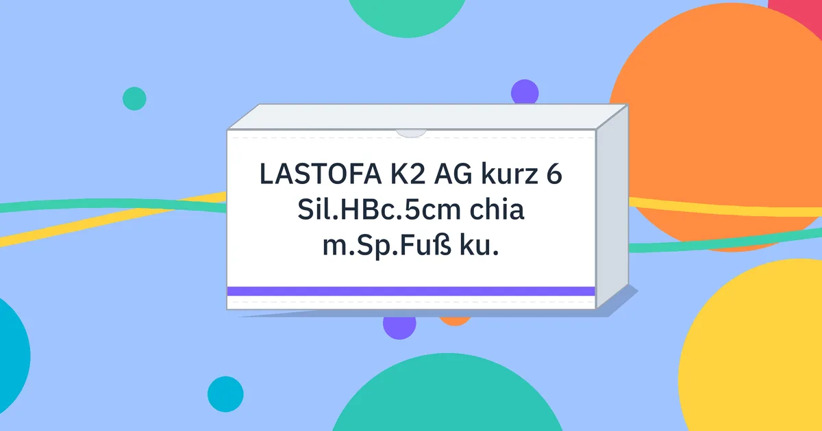 Symbolbild: Packung mit der Aufschrift LASTOFA K2 AG kurz 6 Sil.HBc.5cm chia m.Sp.Fuß ku. (PZN 13807193) – Verfügbarkeit und Bezug in Apotheken in Frankfurt am Main