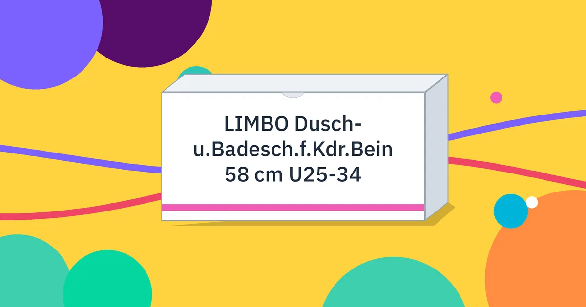 Symbolbild: Packung mit der Aufschrift LIMBO Dusch-u.Badesch.f.Kdr.Bein 58 cm U25-34 (PZN 13234136) – Verfügbarkeit und Bezug in Apotheken in Frankfurt am Main
