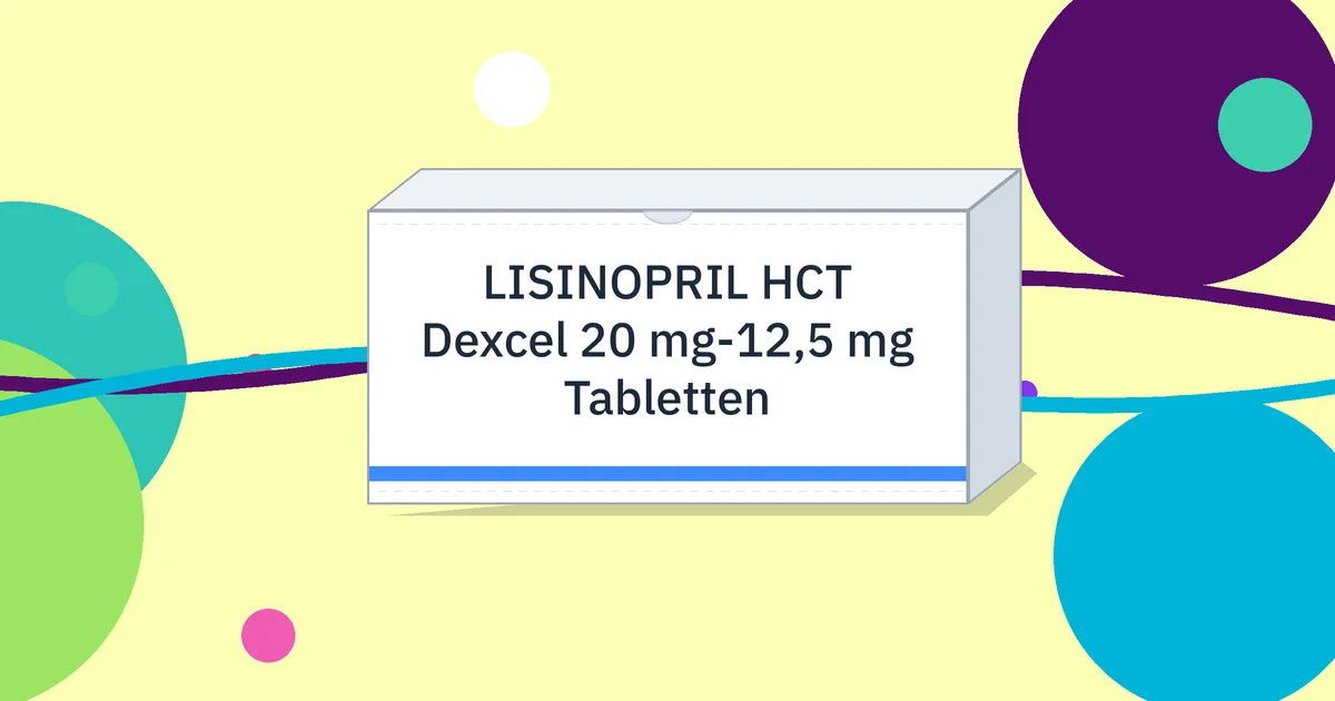 Symbolbild: Packung mit der Aufschrift LISINOPRIL HCT Dexcel 20 mg-12,5 mg Tabletten (PZN 15883703) – Verfügbarkeit und Bezug in Apotheken in Frankfurt am Main
