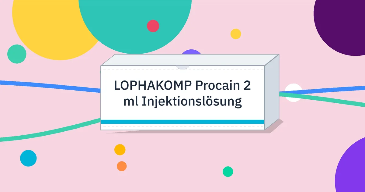 Symbolbild: Packung mit der Aufschrift LOPHAKOMP Procain 2 ml Injektionslösung (PZN 06057900) – Verfügbarkeit und Bezug in Apotheken in Frankfurt am Main