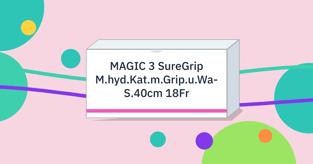 Symbolbild: Packung mit der Aufschrift MAGIC 3 SureGrip M.hyd.Kat.m.Grip.u.Wa-S.40cm 18Fr (PZN 11136843) – Verfügbarkeit und Bezug in Apotheken in Frankfurt am Main
