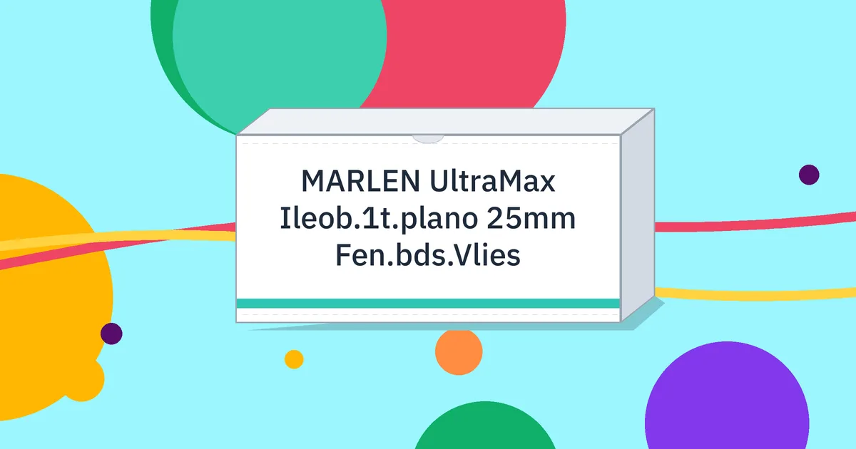 Symbolbild: Packung mit der Aufschrift MARLEN UltraMax Ileob.1t.plano 25mm Fen.bds.Vlies (PZN 00625467) – Verfügbarkeit und Bezug in Apotheken in Frankfurt am Main