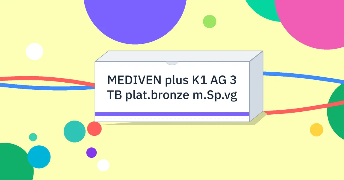 Symbolbild: Packung mit der Aufschrift MEDIVEN plus K1 AG 3 TB plat.bronze m.Sp.vg (PZN 15060539) – Verfügbarkeit und Bezug in Apotheken in Frankfurt am Main
