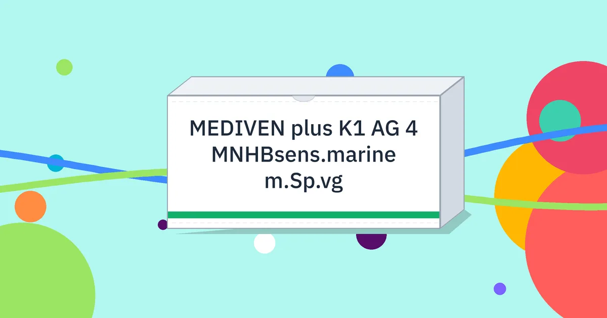 Symbolbild: Packung mit der Aufschrift MEDIVEN plus K1 AG 4 MNHBsens.marine m.Sp.vg (PZN 15917945) – Verfügbarkeit und Bezug in Apotheken in Frankfurt am Main