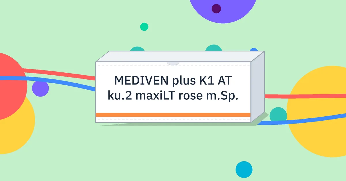 Symbolbild: Packung mit der Aufschrift MEDIVEN plus K1 AT ku.2 maxiLT rose m.Sp. (PZN 15069291) – Verfügbarkeit und Bezug in Apotheken in Frankfurt am Main