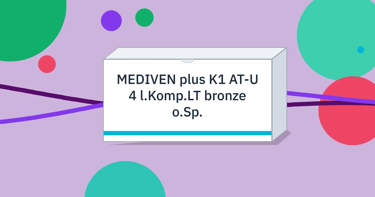 Symbolbild: Packung mit der Aufschrift MEDIVEN plus K1 AT-U 4 l.Komp.LT bronze o.Sp. (PZN 15033608) – Verfügbarkeit und Bezug in Apotheken in Frankfurt am Main