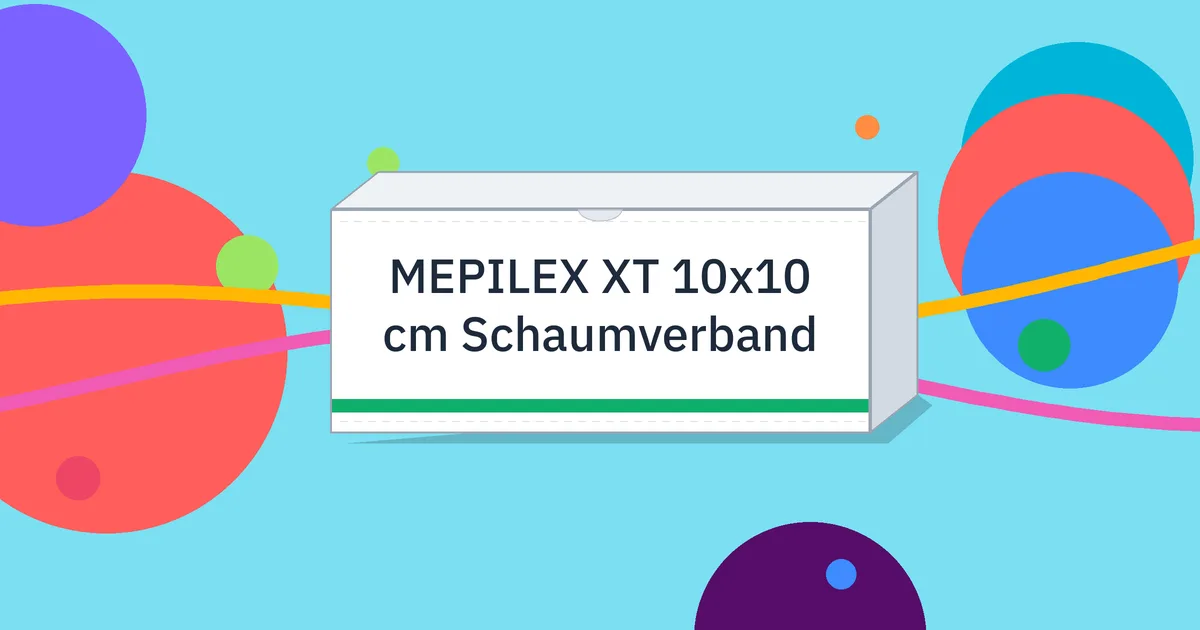 Symbolbild: Packung mit der Aufschrift MEPILEX XT 10x10 cm Schaumverband (PZN 19153195) – Verfügbarkeit und Bezug in Apotheken in Frankfurt am Main