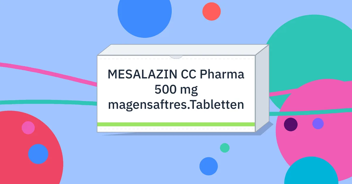 Symbolbild: Packung mit der Aufschrift MESALAZIN CC Pharma 500 mg magensaftres.Tabletten (PZN 18380397) – Verfügbarkeit und Bezug in Apotheken in Frankfurt am Main
