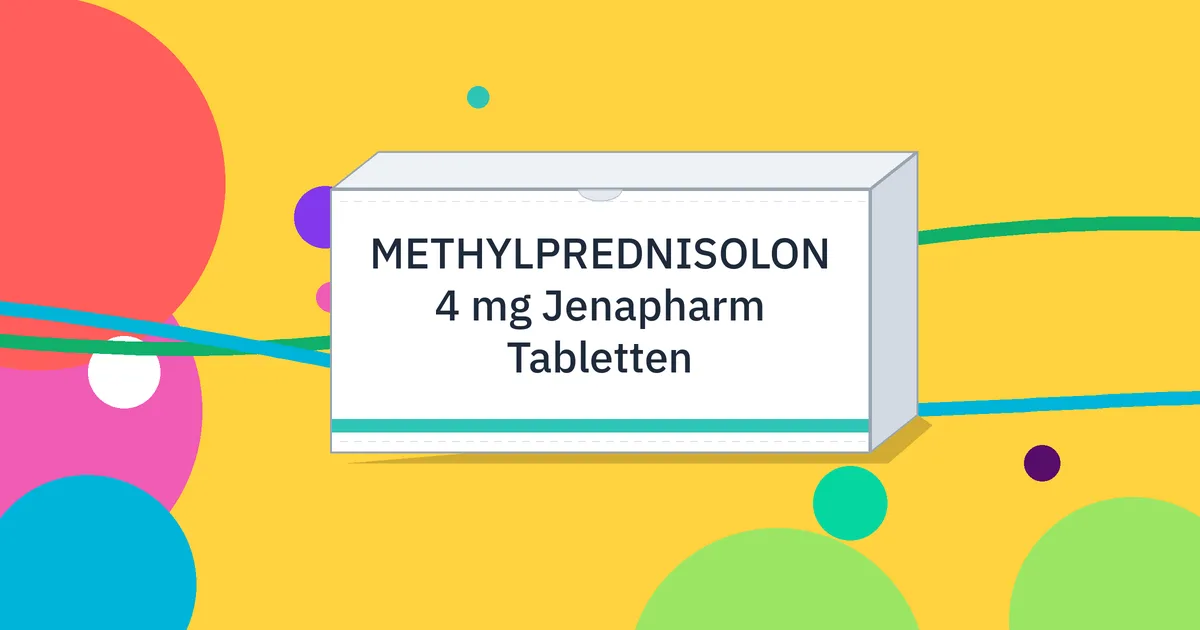 Symbolbild: Packung mit der Aufschrift METHYLPREDNISOLON 4 mg Jenapharm Tabletten (PZN 08424159) – Verfügbarkeit und Bezug in Apotheken in Frankfurt am Main