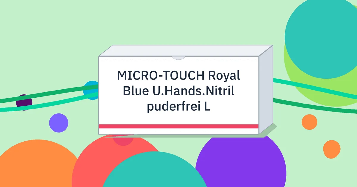 Symbolbild: Packung mit der Aufschrift MICRO-TOUCH Royal Blue U.Hands.Nitril puderfrei L (PZN 18388648) – Verfügbarkeit und Bezug in Apotheken in Frankfurt am Main