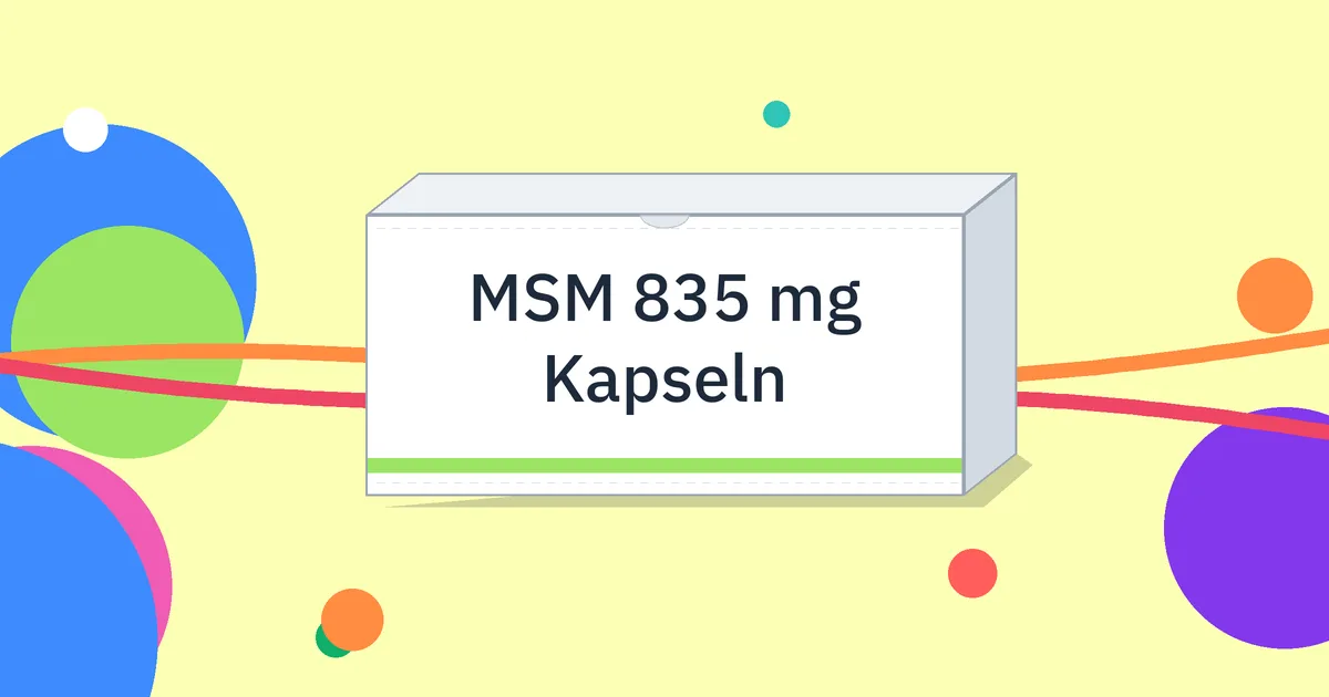 Symbolbild: Packung mit der Aufschrift MSM 835 mg Kapseln (PZN 15737769) – Verfügbarkeit und Bezug in Apotheken in Frankfurt am Main
