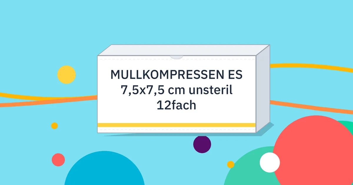 Symbolbild: Packung mit der Aufschrift MULLKOMPRESSEN ES 7,5x7,5 cm unsteril 12fach (PZN 07329068) – Verfügbarkeit und Bezug in Apotheken in Frankfurt am Main