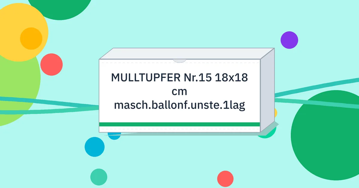 Symbolbild: Packung mit der Aufschrift MULLTUPFER Nr.15 18x18 cm masch.ballonf.unste.1lag (PZN 04050756) – Verfügbarkeit und Bezug in Apotheken in Frankfurt am Main