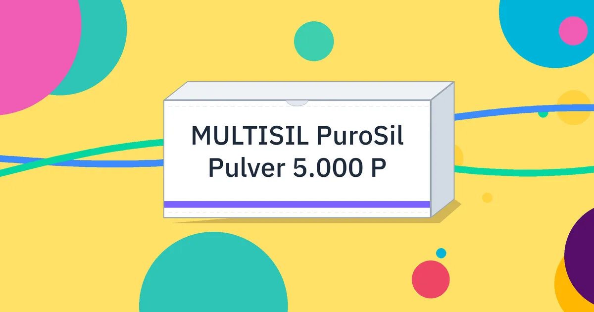 Symbolbild: Packung mit der Aufschrift MULTISIL PuroSil Pulver 5.000 P (PZN 15393726) – Verfügbarkeit und Bezug in Apotheken in Frankfurt am Main