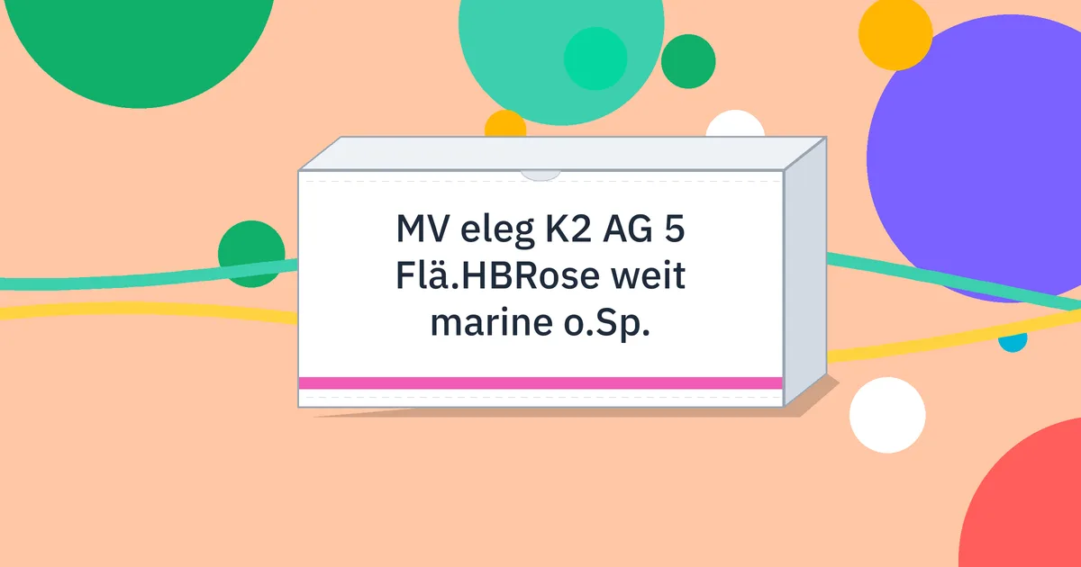 Symbolbild: Packung mit der Aufschrift MV eleg K2 AG 5 Flä.HBRose weit marine o.Sp. (PZN 15720898) – Verfügbarkeit und Bezug in Apotheken in Frankfurt am Main