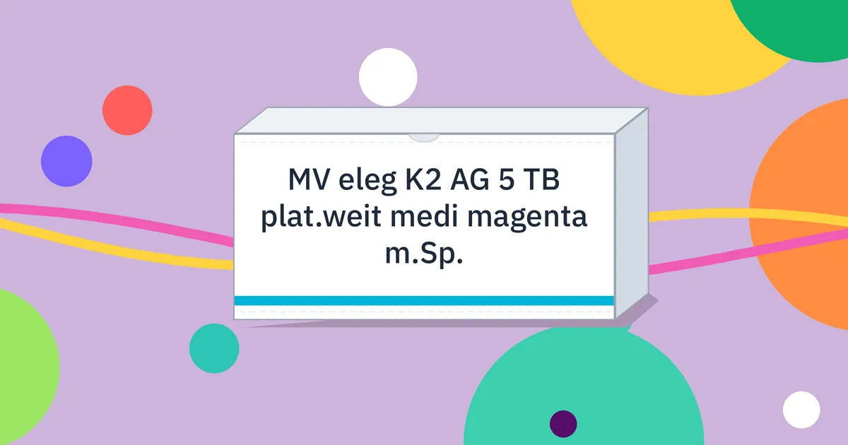 Symbolbild: Packung mit der Aufschrift MV eleg K2 AG 5 TB plat.weit medi magenta m.Sp. (PZN 14639935) – Verfügbarkeit und Bezug in Apotheken in Frankfurt am Main