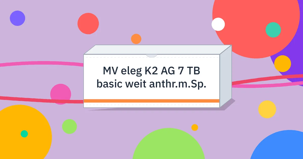 Symbolbild: Packung mit der Aufschrift MV eleg K2 AG 7 TB basic weit anthr.m.Sp. (PZN 00205469) – Verfügbarkeit und Bezug in Apotheken in Frankfurt am Main