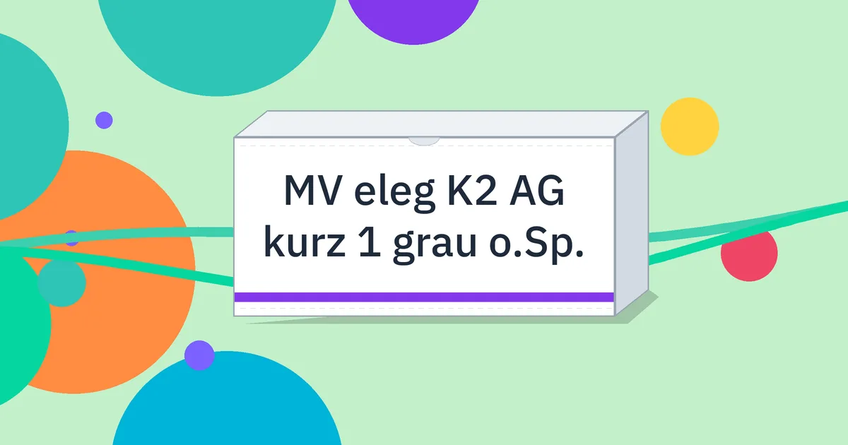 Symbolbild: Packung mit der Aufschrift MV eleg K2 AG kurz 1 grau o.Sp. (PZN 18924621) – Verfügbarkeit und Bezug in Apotheken in Frankfurt am Main