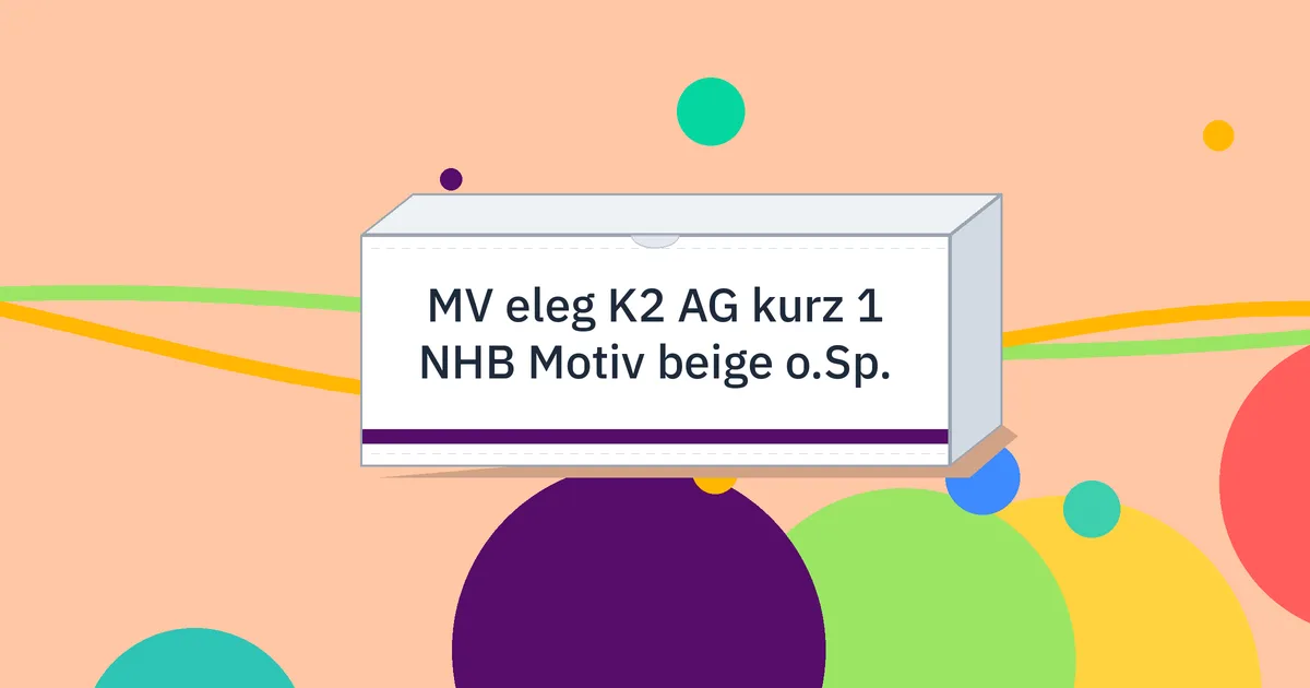 Symbolbild: Packung mit der Aufschrift MV eleg K2 AG kurz 1 NHB Motiv beige o.Sp. (PZN 15708360) – Verfügbarkeit und Bezug in Apotheken in Frankfurt am Main
