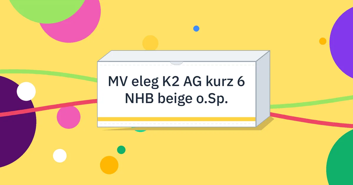 Symbolbild: Packung mit der Aufschrift MV eleg K2 AG kurz 6 NHB beige o.Sp. (PZN 15716715) – Verfügbarkeit und Bezug in Apotheken in Frankfurt am Main