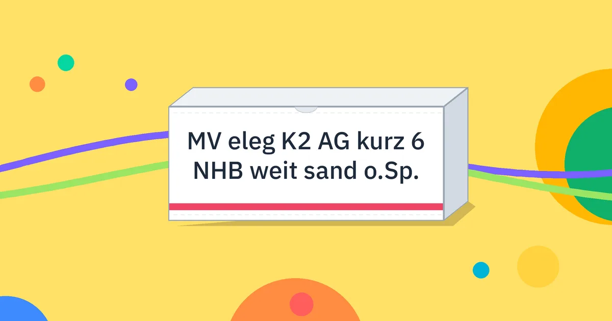 Symbolbild: Packung mit der Aufschrift MV eleg K2 AG kurz 6 NHB weit sand o.Sp. (PZN 18925193) – Verfügbarkeit und Bezug in Apotheken in Frankfurt am Main