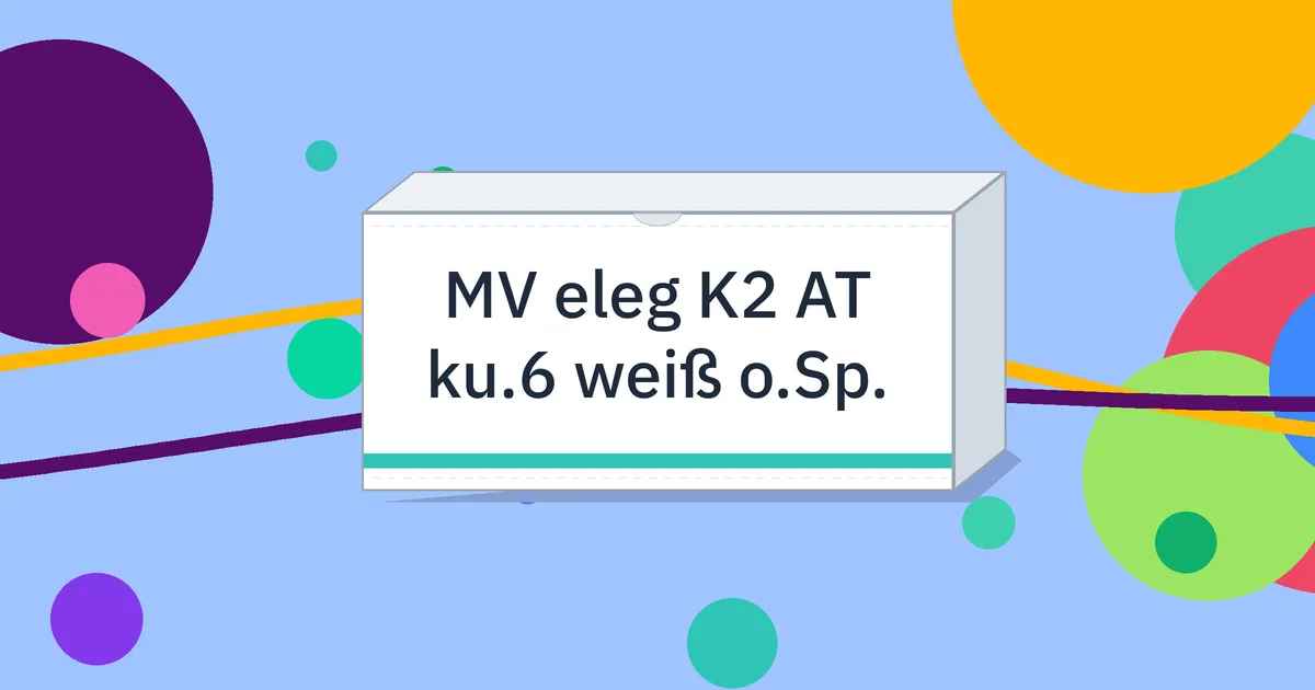 Symbolbild: Packung mit der Aufschrift MV eleg K2 AT ku.6 weiß o.Sp. (PZN 00312857) – Verfügbarkeit und Bezug in Apotheken in Frankfurt am Main