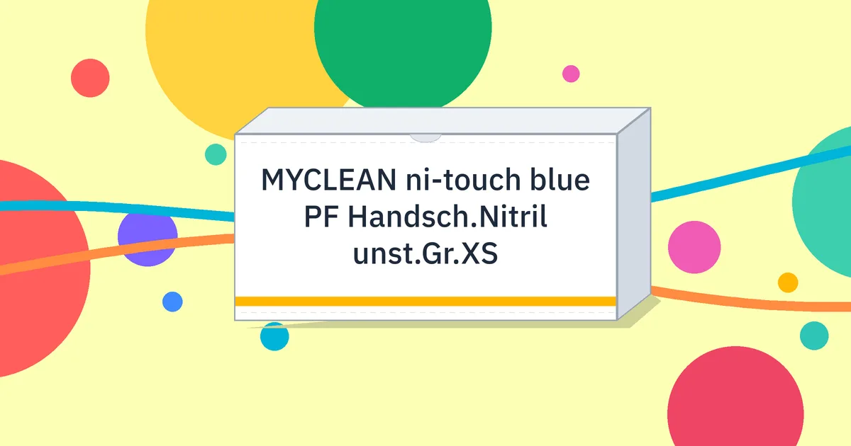 Symbolbild: Packung mit der Aufschrift MYCLEAN ni-touch blue PF Handsch.Nitril unst.Gr.XS (PZN 11330054) – Verfügbarkeit und Bezug in Apotheken in Frankfurt am Main