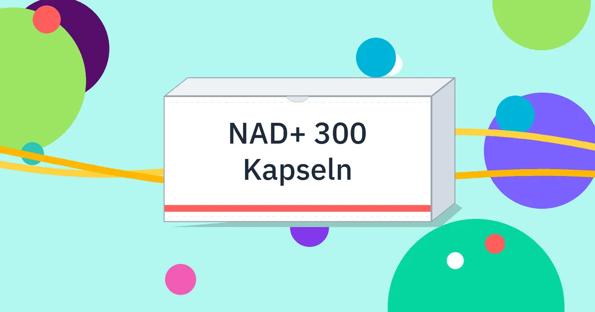 Symbolbild: Packung mit der Aufschrift NAD+ 300 Kapseln (PZN 20578385) – Verfügbarkeit und Bezug in Apotheken in Frankfurt am Main