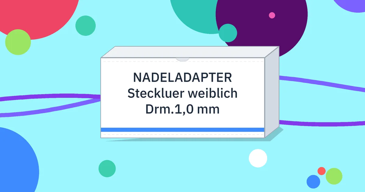 Symbolbild: Packung mit der Aufschrift NADELADAPTER Steckluer weiblich Drm.1,0 mm (PZN 00446492) – Verfügbarkeit und Bezug in Apotheken in Frankfurt am Main
