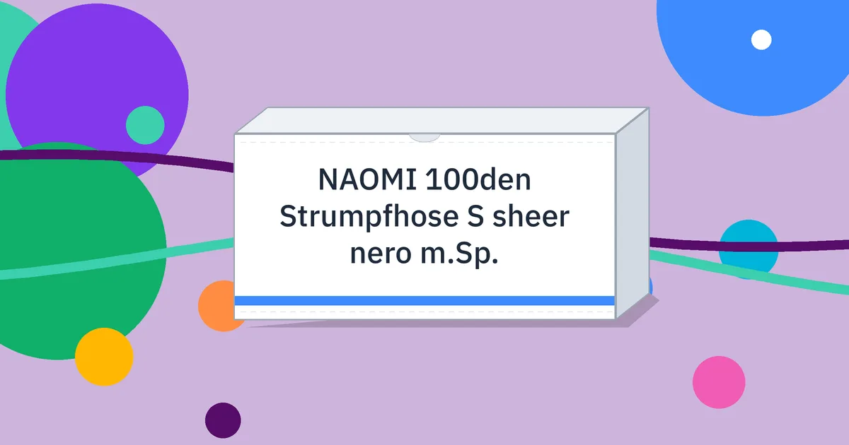 Symbolbild: Packung mit der Aufschrift NAOMI 100den Strumpfhose S sheer nero m.Sp. (PZN 16177290) – Verfügbarkeit und Bezug in Apotheken in Frankfurt am Main