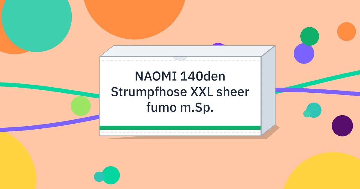 Symbolbild: Packung mit der Aufschrift NAOMI 140den Strumpfhose XXL sheer fumo m.Sp. (PZN 16177746) – Verfügbarkeit und Bezug in Apotheken in Frankfurt am Main