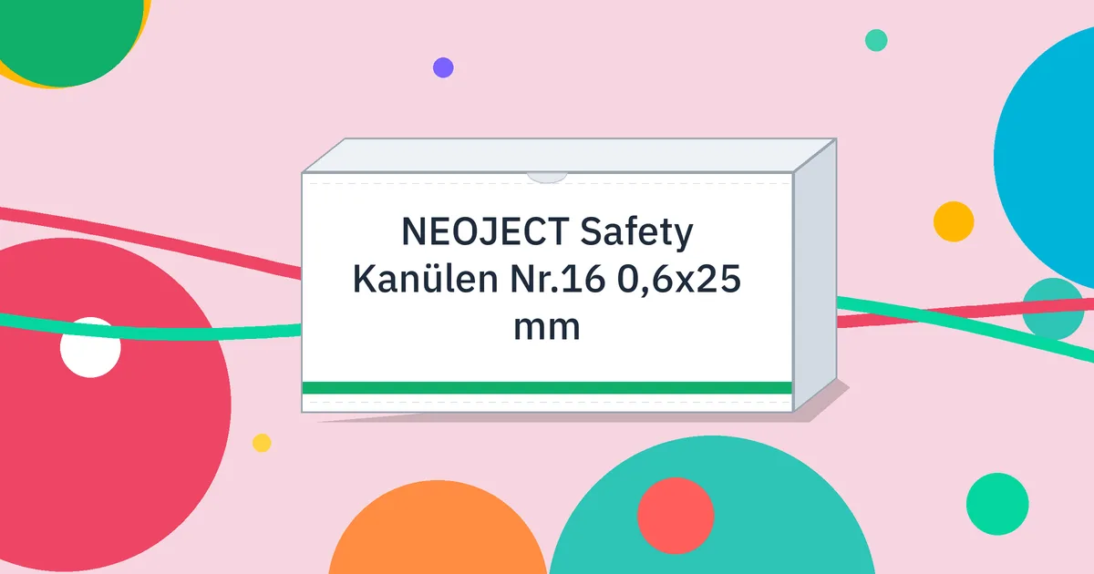 Symbolbild: Packung mit der Aufschrift NEOJECT Safety Kanülen Nr.16 0,6x25 mm (PZN 08910664) – Verfügbarkeit und Bezug in Apotheken in Frankfurt am Main