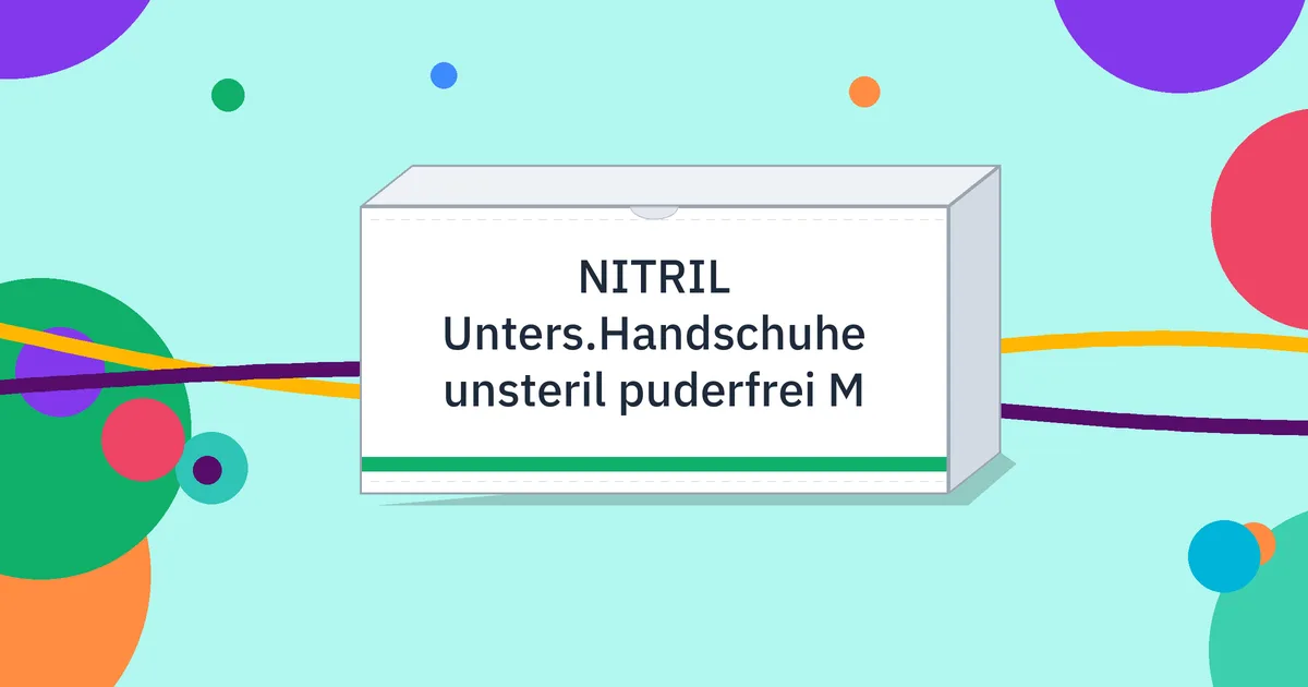 Symbolbild: Packung mit der Aufschrift NITRIL Unters.Handschuhe unsteril puderfrei M (PZN 16931611) – Verfügbarkeit und Bezug in Apotheken in Frankfurt am Main