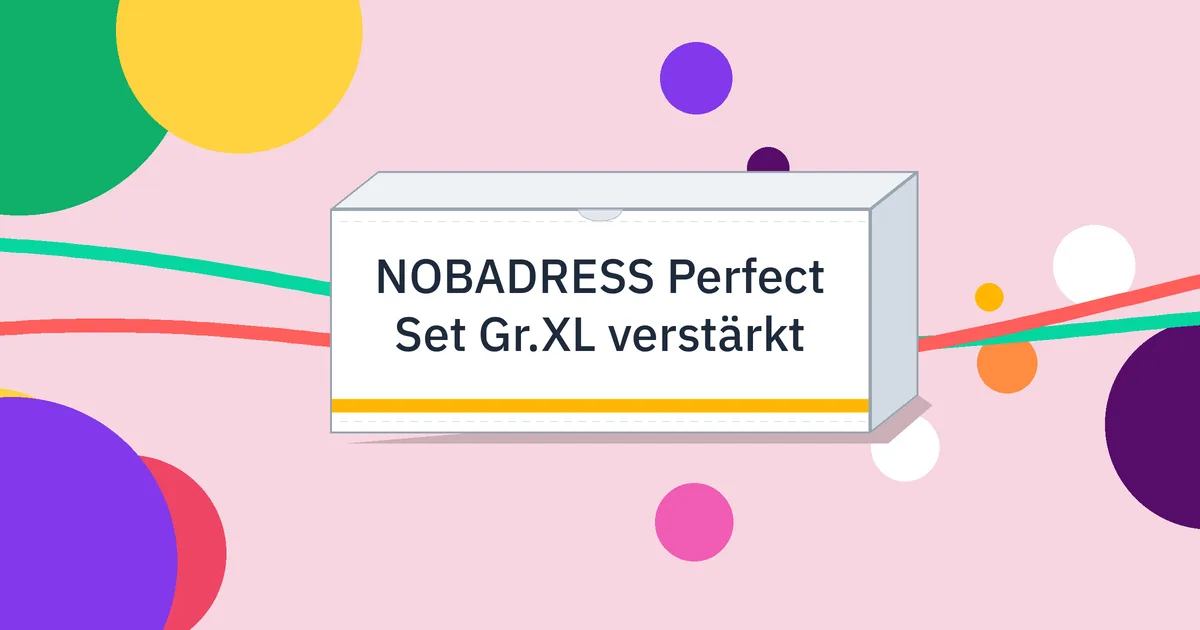 Symbolbild: Packung mit der Aufschrift NOBADRESS Perfect Set Gr.XL verstärkt (PZN 04133867) – Verfügbarkeit und Bezug in Apotheken in Frankfurt am Main