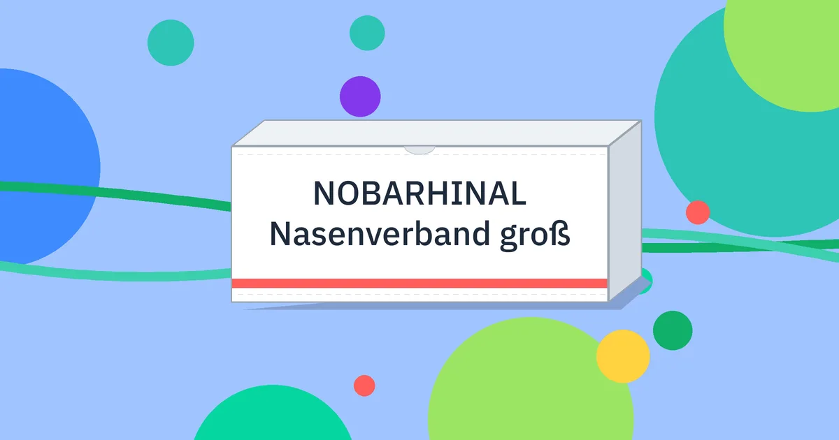 Symbolbild: Packung mit der Aufschrift NOBARHINAL Nasenverband groß (PZN 01465356) – Verfügbarkeit und Bezug in Apotheken in Frankfurt am Main