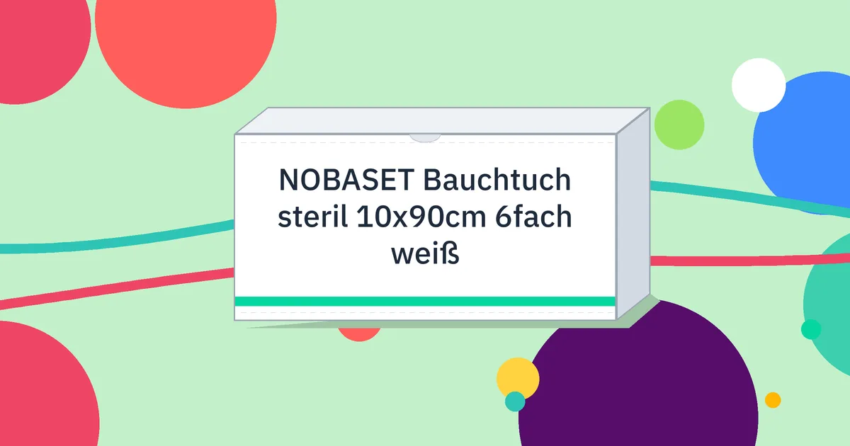 Symbolbild: Packung mit der Aufschrift NOBASET Bauchtuch steril 10x90cm 6fach weiß (PZN 17899619) – Verfügbarkeit und Bezug in Apotheken in Frankfurt am Main