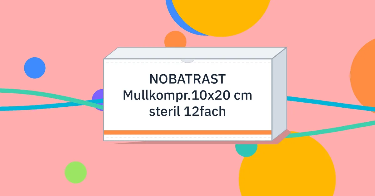 Symbolbild: Packung mit der Aufschrift NOBATRAST Mullkompr.10x20 cm steril 12fach (PZN 08848847) – Verfügbarkeit und Bezug in Apotheken in Frankfurt am Main