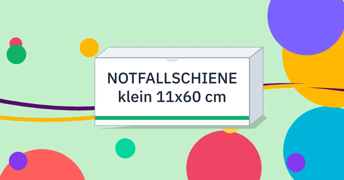 Symbolbild: Packung mit der Aufschrift NOTFALLSCHIENE klein 11x60 cm (PZN 00758872) – Verfügbarkeit und Bezug in Apotheken in Frankfurt am Main