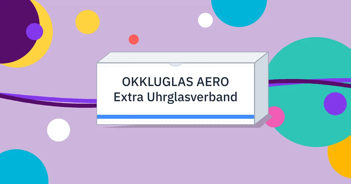 Symbolbild: Packung mit der Aufschrift OKKLUGLAS AERO Extra Uhrglasverband (PZN 07316870) – Verfügbarkeit und Bezug in Apotheken in Frankfurt am Main