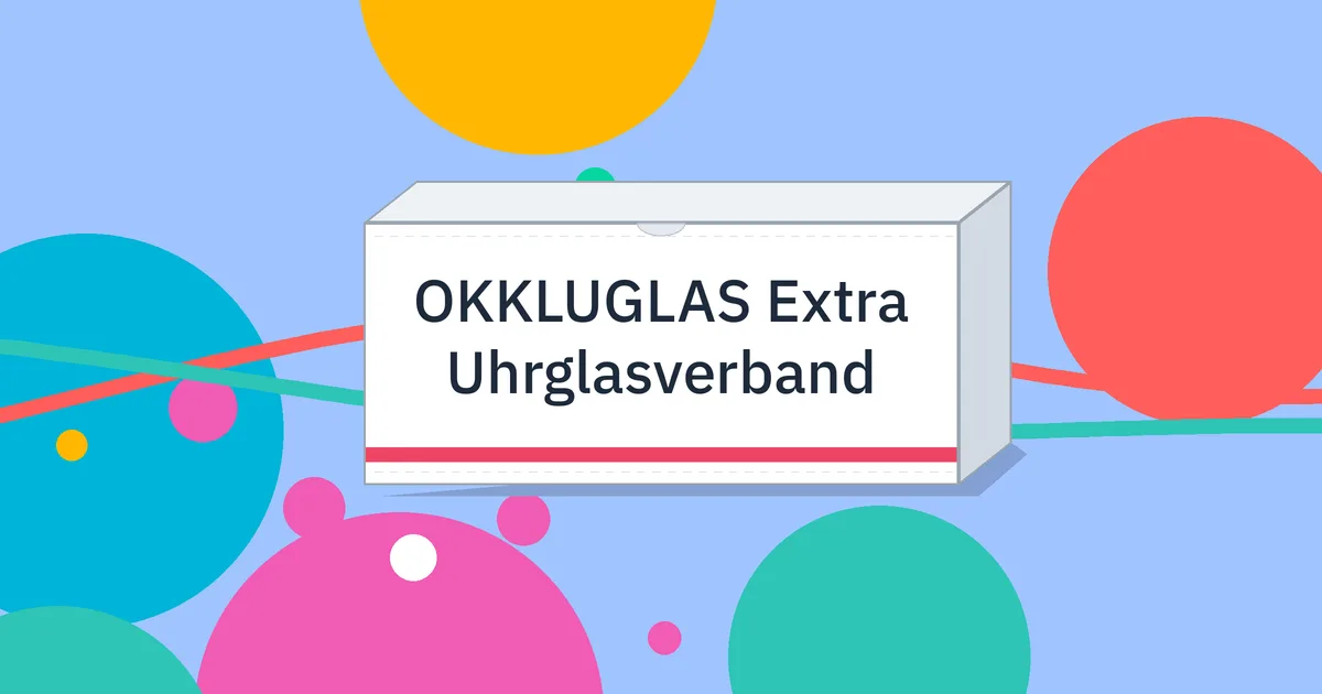 Symbolbild: Packung mit der Aufschrift OKKLUGLAS Extra Uhrglasverband (PZN 07316835) – Verfügbarkeit und Bezug in Apotheken in Frankfurt am Main