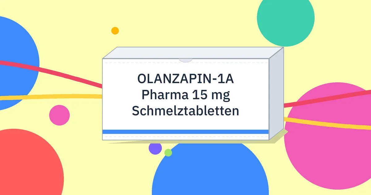 Symbolbild: Packung mit der Aufschrift OLANZAPIN-1A Pharma 15 mg Schmelztabletten (PZN 09123000) – Verfügbarkeit und Bezug in Apotheken in Frankfurt am Main