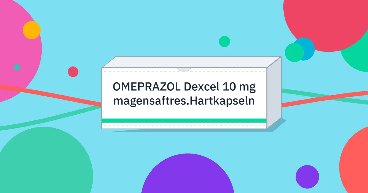 Symbolbild: Packung mit der Aufschrift OMEPRAZOL Dexcel 10 mg magensaftres.Hartkapseln (PZN 09465203) – Verfügbarkeit und Bezug in Apotheken in Frankfurt am Main