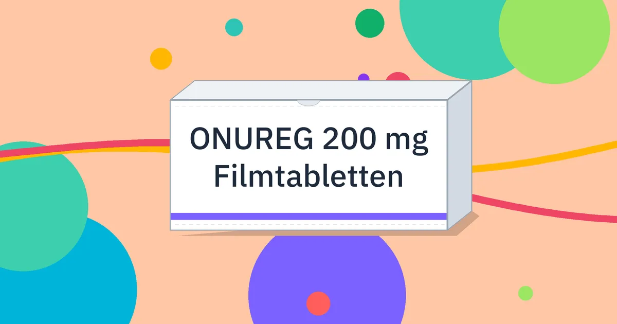 Symbolbild: Packung mit der Aufschrift ONUREG 200 mg Filmtabletten (PZN 16610887) – Verfügbarkeit und Bezug in Apotheken in Frankfurt am Main