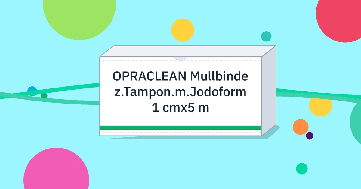 Symbolbild: Packung mit der Aufschrift OPRACLEAN Mullbinde z.Tampon.m.Jodoform 1 cmx5 m (PZN 19106770) – Verfügbarkeit und Bezug in Apotheken in Frankfurt am Main